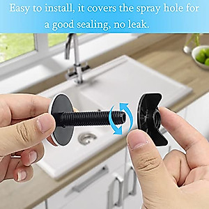 Kitchen Sink Hole Covers Brushed Stainless Steel,Faucet Hole Cover Hole Plug Black, 2Pcs Sink Caps for Top Holes (1.2 to 1.6 Inch in Diameter) (Long threaded shank)