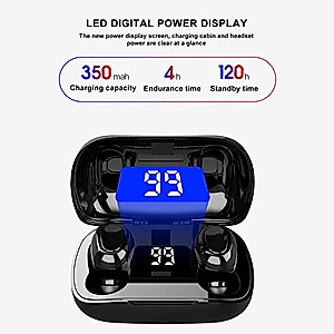 Wireless Earbuds TWS Bluetooth 5.0 Headphones W/Digital Display Charging Case 4Hrs Endurance Time 9D Stereo IPX7 Waterproof Sweatproof in-Ear Earphone Binaural HD Call Sports Headset W/Mic