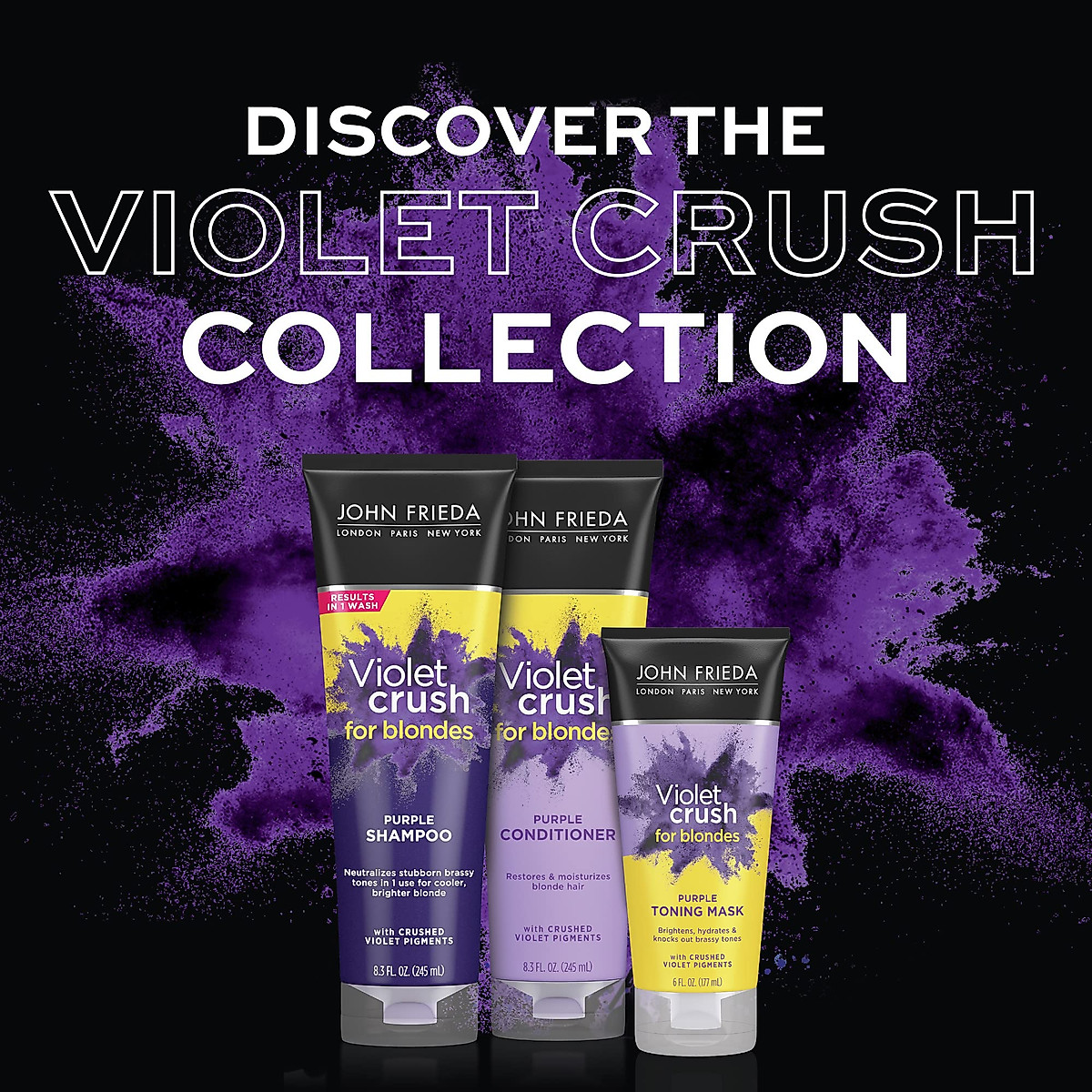 John Frieda Violet Crush Purple Conditioner, Purple Conditioner for Blonde Hair, Crushed Violet Pigments Neutralize Brassy Tones for Cooler, Brighter Blonde, 8.3 Oz