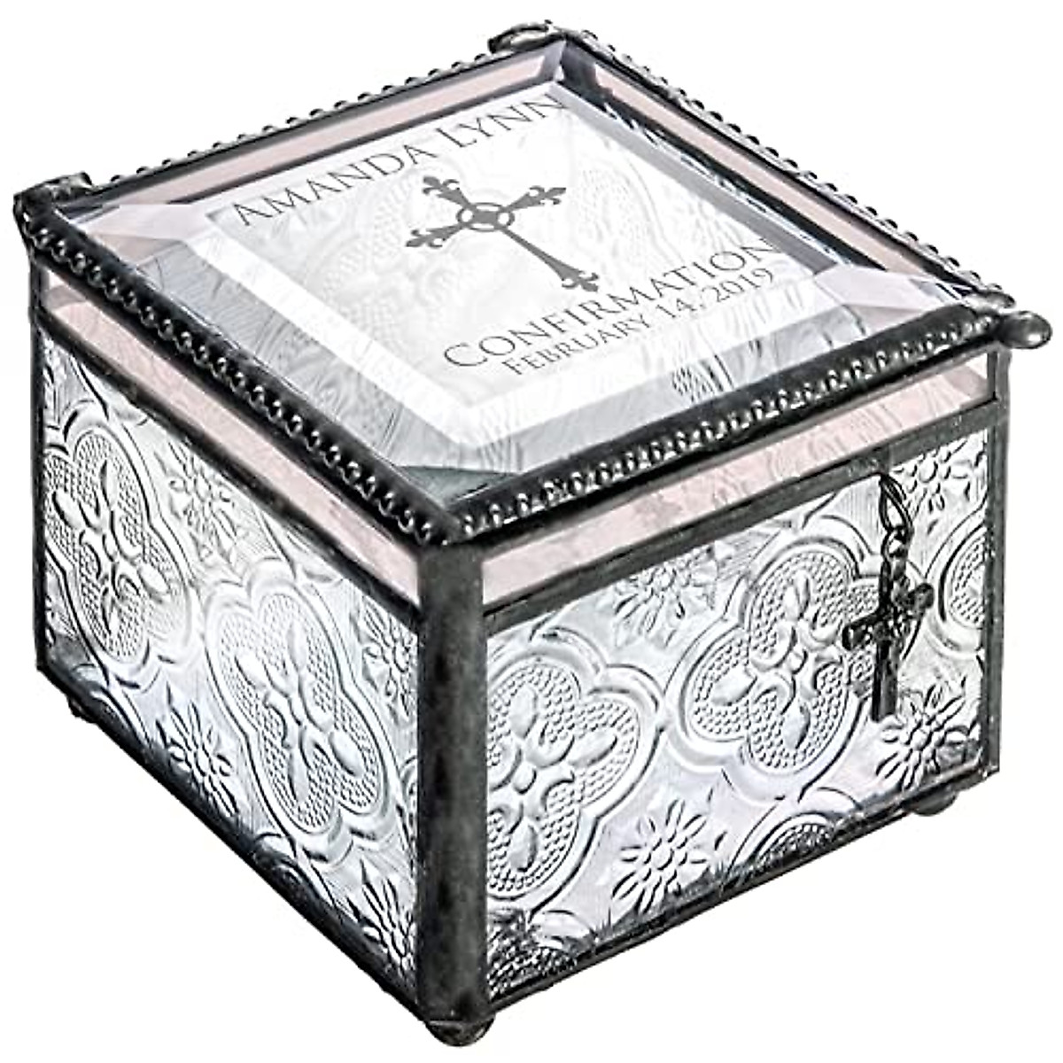 Confirmation Gift Personalized Keepsake Custom Engraved Vintage Stained Glass Jewelry Trinket Rosary Case J Devlin Box 631 EB221