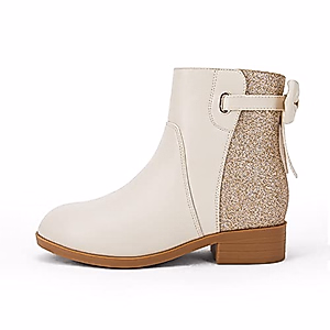 Girls Ankle Boots Glitter Back Bowknot Stacked Low Heel Platform Non Slip Side Zipper Dress Cute Booties