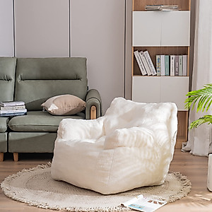 Homtique Bean Bag Chairs, Soft Tufted Foam Bean Bag Chair with Teddy Fabric for Adults and Kids, Comfy Lazy Sofa for Living Room, Bedroom (Ivory)