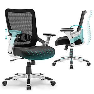 SUNNOW Office Chair, Ergonomic Computer Desk Chair, Sturdy Executive Task Chair - Adjustable Lumbar Support, Flip-up Arms, Tilt Function, Comfy Wide Seat, Swivel Mesh Home Office Desk Chairs (Black)