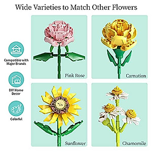 PinkBee Flower Bouquet Flowers Rose Sunflower Building Block Sets Christmas Valentines Gifts Creative Home Decor Toys Kits for Her Girlfriends Women Adults Wife Kids 6+ 6-12 8-12