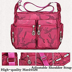 FiveloveTwo Lightweight Nylon Multi Pocket Hobo Shoulder Crossbody Bag Handbags and Purses for Women Men Top-handle Messenger Crossbody Bag Pack Totes Satchels Purple Camouflage
