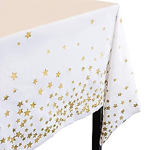 Plastic Gold Star Tablecloth I 4 Pack - Party Table Cloths Disposable Tablecloths for Parties, Birthdays, Weddings I Twinkle Little Stars Tables Cover I Rectangle 54" x 108" Size Covers 6 ft to 8 ft