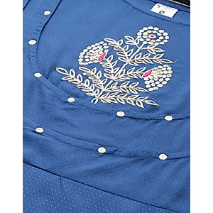 Yash Gallery Indian Rayon Embroidered Regular Kurtis for Women (Blue)