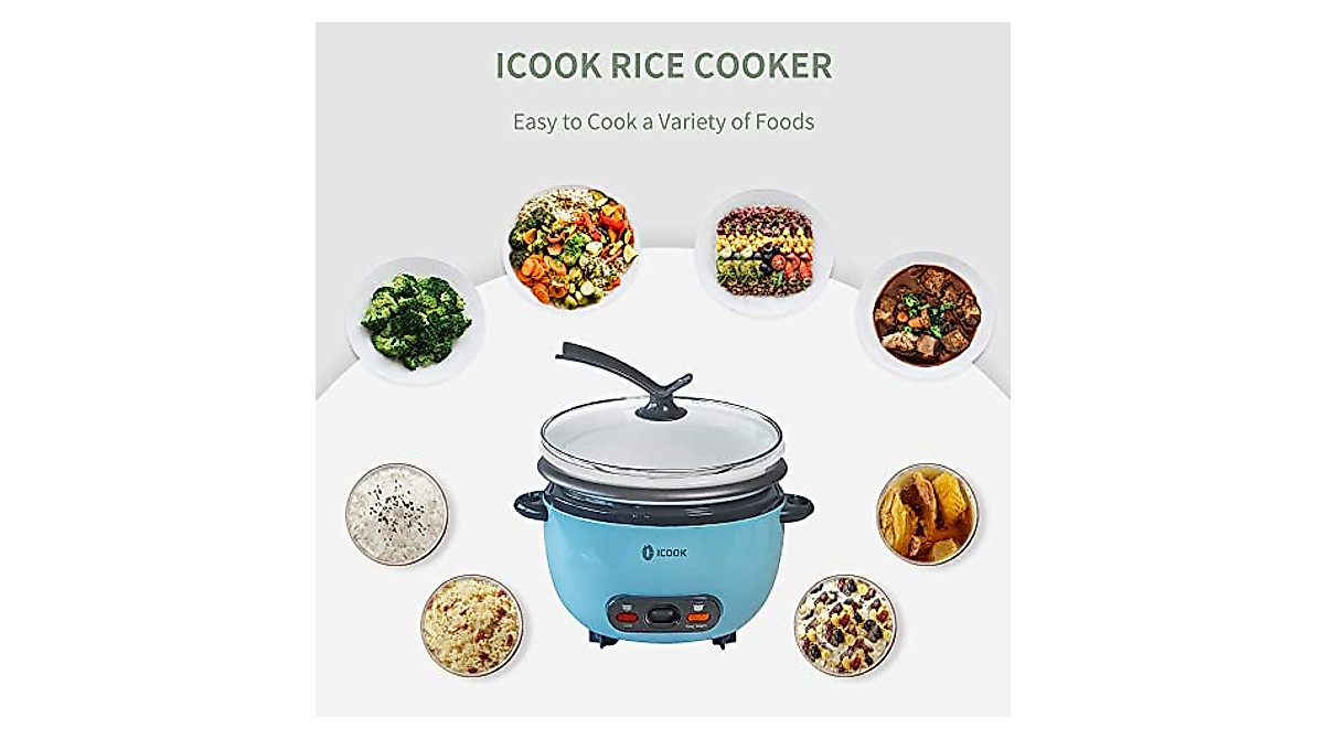 ICOOK Blue Rice Cooker 1L – Compact Multi-Function Grain & Food Steamer