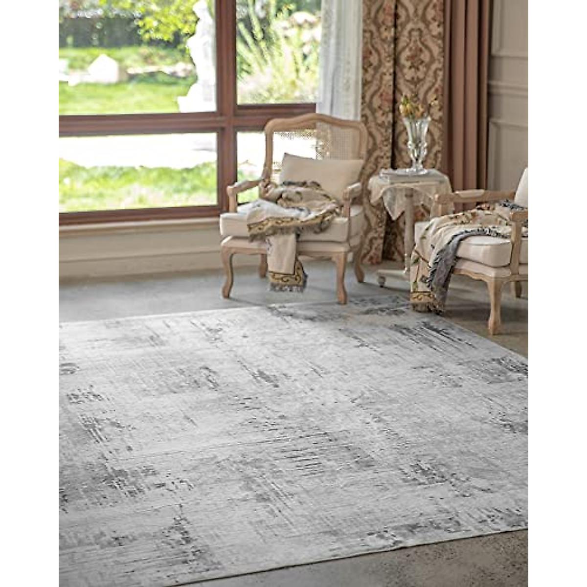 RESARE Modern Abstract Area Rugs 8x10 Distressed Rug Machine Washable, Ideal Home Decor, Gray
