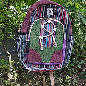 Fwosi Laptop Backpacks - Unisex Hemp Hippie Bookbag for College, Hiking & Travel - Lightweight, 3 Compartments for Books, Purse, Wallet - Crafts from Nepal