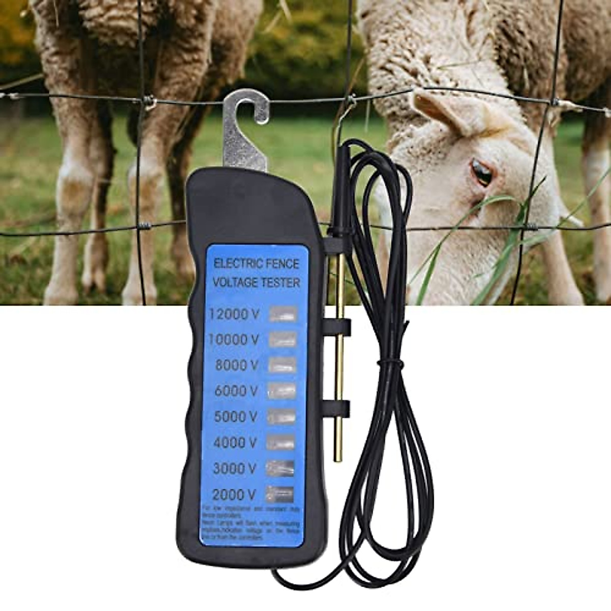 Electric Fence Voltage Tester, 12KV Neon Fault Finder 2000 to 12000V 8 Neon Indicator Lights Waterproof Fence Tester for Farms