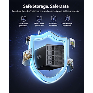 ORICO 4 Bay Raid Hard Drive Enclosure Aluminum with Hard Drive Tray-Less Design HDD Enclosure Max Up to 80TB Support RAID 0/1/3/5/10/JBOD/Single Mode, Designed with Safety Lock -9548RU3