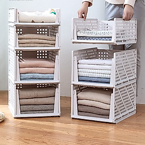 ASHILY Foldable Stackable Wardrobe Storage Shelf Box Containers, Multifunctional Drawer Organizer with Sliding Rails, Folding Clothes Baskets for Closet, Under Sink, Tabletop(S-13.39x17.13x5.12 in)