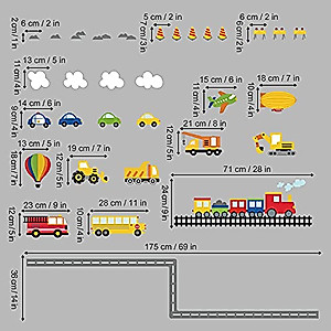 decalmile Construction Transportation Wall Decals Car Truck Plane Boys Wall Stickers Kids Bedroom Baby Nursery Playroom Wall Decor