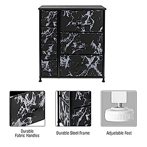 Sorbus Dresser with Drawers - Furniture Storage Tower Unit for Bedroom, Hallway, Closet, Office Organization - Steel Frame, Wood Top, Easy Pull Fabric Bins (Marble Black/Black Frame)
