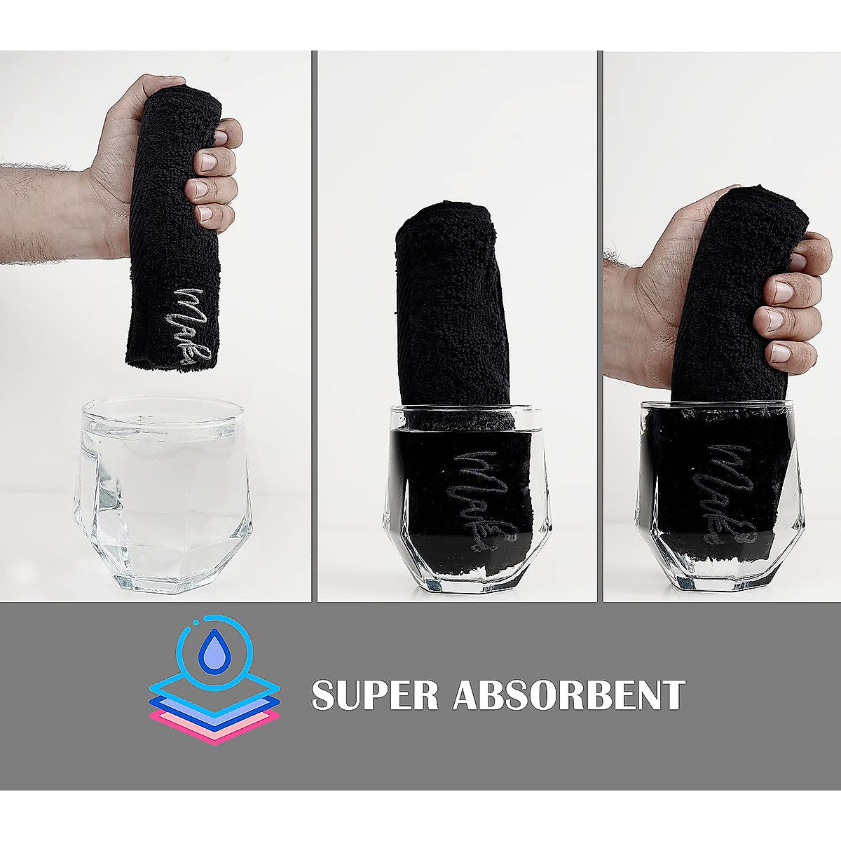 ZUPERIA Makeup Wash Cloths for Showering - 100% Cotton Lint-Free (12x12 Inches, Packof 6, Black) Medium Weight Face Wash Cloths, Multi-Purpose Wash Cloths for Bathroom, Hotel and Spa