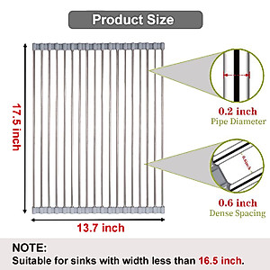 HIGEEK Roll Up Dish Drying Rack Over The Sink Dish Rack Kitchen Rolling Dish Drainer Over Sink, Foldable Sink Rack Mat Stainless Steel Wire Dish Drying Rack for Kitchen Sink Counter (17.5''x11.8'')