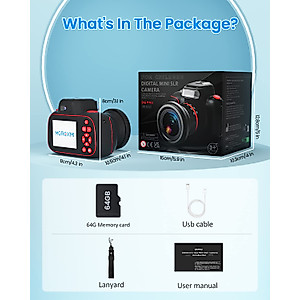 MOREXIMI Upgarded Kids Camera, 4K Digital Camera for Kids with Shutter AF, Rotable Zoom Lens, Video Camera Toy for 8-12 Years Old Boys Girls, Best Christmas Birthday Gifts, with 64G SD Card