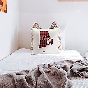 Red Black Buffalo Plaid Rhode Island State Map Throw Pillow Covers Love Pillow Case Home State Cushion Cover Going Away Gift Valentine's Day Decor Square Pillowcase Gift for Him 22"x22"