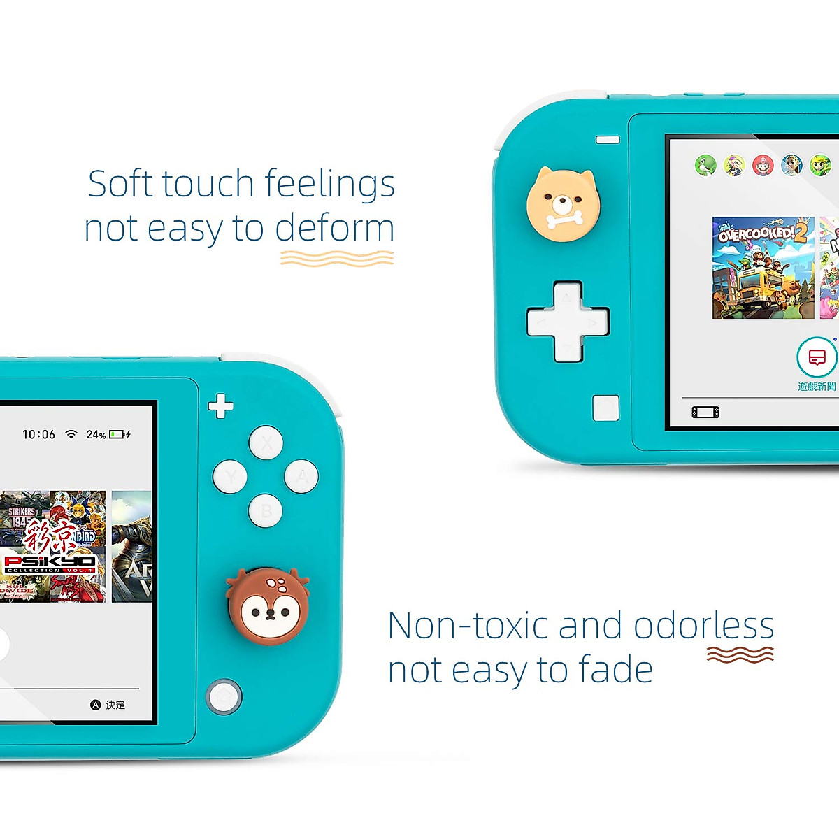 GeekShare 4PCS Cute Animal Theme Thumb Grip Caps,Soft Silicone Joystick Cover Compatible with Nintendo Switch/OLED/Switch Lite - Deer and Dog