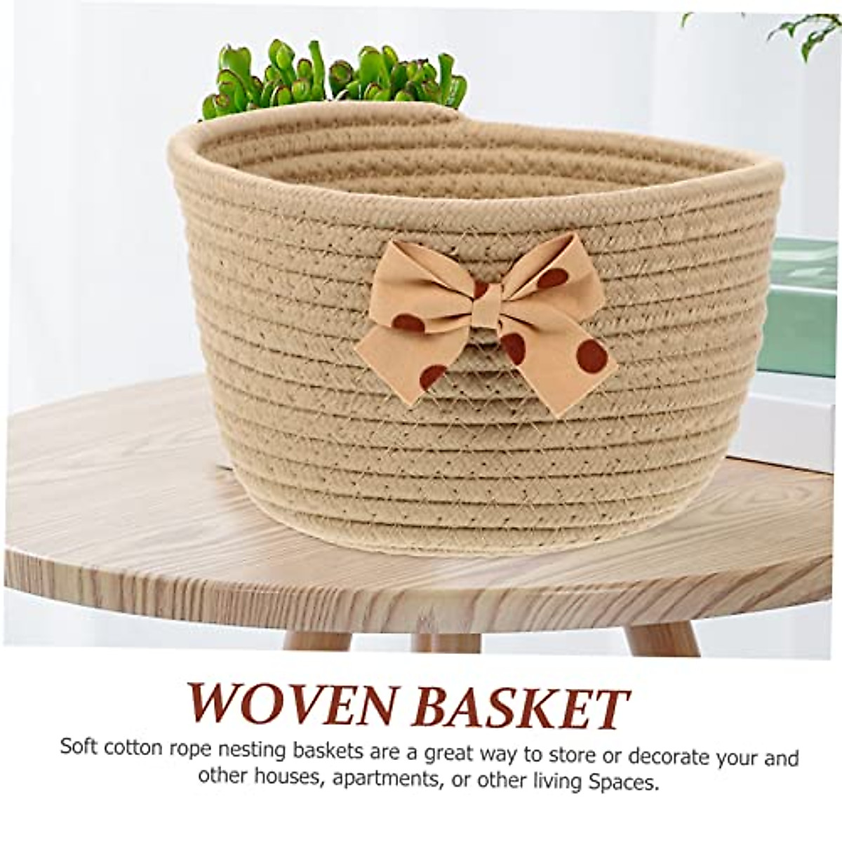 BESTOYARD 2pcs Cotton Rope Storage Basket Cotton Rope Organizer Woven Baskets for Storage Fabric Storage Cubes Rattan Round Waste Basket Rope Baskets for Storage Mini White Shelf Basket Baby