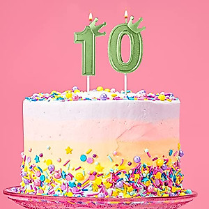 3inch Birthday Number Candle, 3D Candle Cake Topper with Crown Cake Numeral Candles Number Candles for Birthday Anniversary Parties (Green; 3)