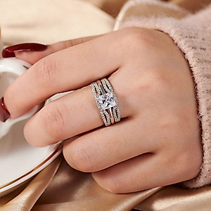 Wuziwen 2 Carat Princess Cut 925 Sterling Silver Ring Enhancers CZ Wedding Ring Sets For Women Size 10