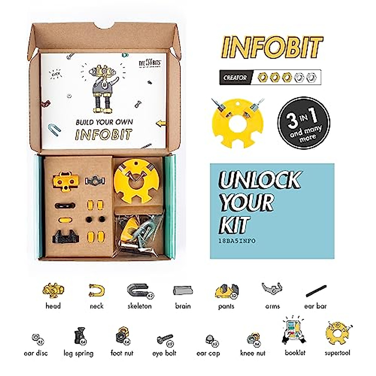 The Off Bits InfoBit Build Your Own Robot Toy Construction Set, Educational STEM Activities Learning Kit, Creative Build and Play Model Kit Steam Toys for 6 7 8 9 10+ Year Old Boys and Girls