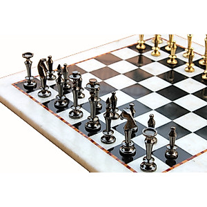 StonKraft Collectible White & Black Marble Chess Board Set + Brass Chess Pieces Pawns - Decorative Stone Chess - Home Décor - 15" Inches