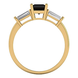 1.94ct Emerald Baguette cut 3 stone Solitaire Black Onyx Designer Wedding Bridal art deco Anniversary Ring 14k Yellow Gold 8