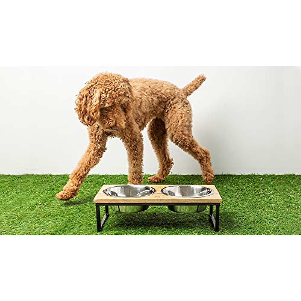 Brave Bark Wood & Metal Feeder - Premium Mango Wood Feeder with Metal Stand, 2 Stainless Steel Bowls for Food or Water Included, Perfect for Dogs, Cats and Pets of Any Size, for Home or Office (Large)