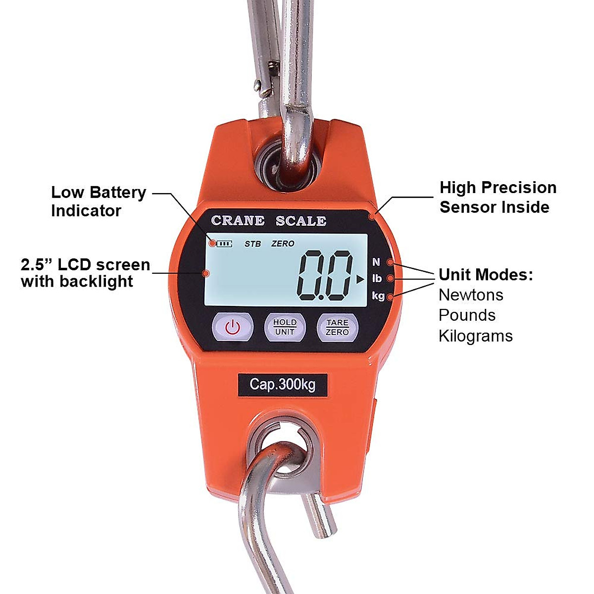 Fuzion Hanging Scale 660LB, Heavy Duty Crane Scale with Aluminum Body, Stainless Steel Hook, Large Display, Digital Hanging Scales for Farms, Hunting and Fishing