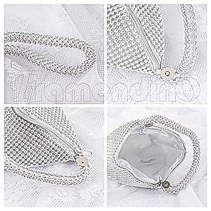 Framendino, Triangle Bling Purse Rhinestone Evening Bag Sequins Clutch Purses Fashion Handbag Luxury Zipper Pouch for Women Girls Wedding Party Prom Night Silver