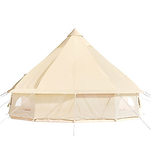 Happybuy Canvas Bell Tent, Waterproof & Breathable 100% Cotton Retro and Luxury Yurt with Stove Jack, 16.4ft / 5m Diameter, Large Canopy Used in 4 Seasons, for Family Camping, Outdoor Glamping, Party