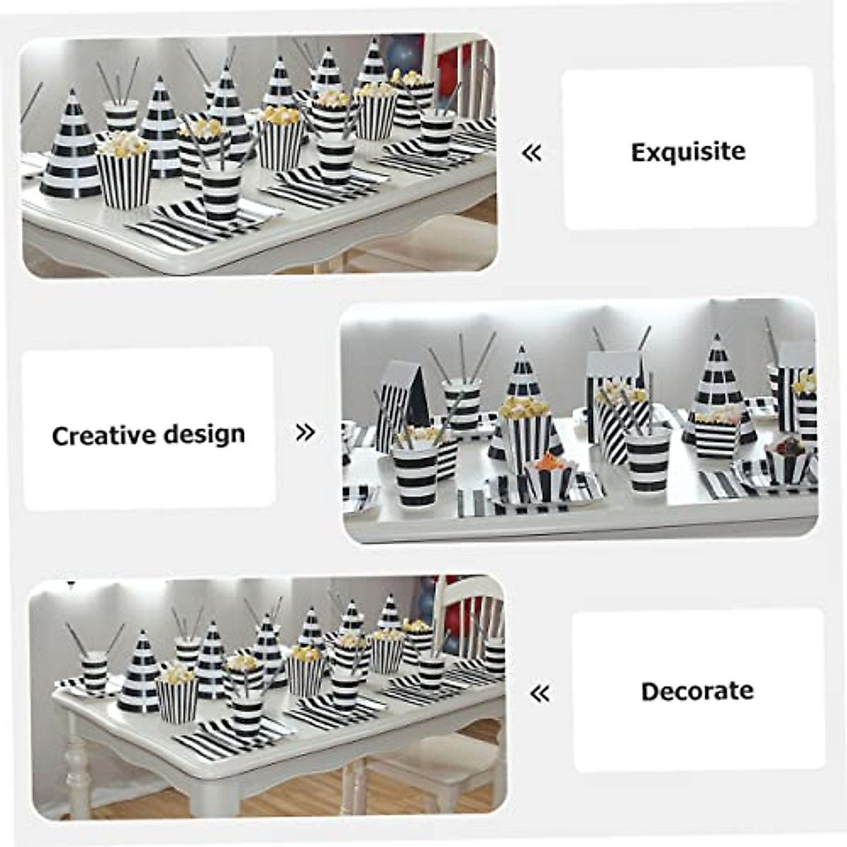Amosfun 36pcs Popcorn Boxes Popcorn Box Snack Container Decorative Box Cake Container Paper Popcorn Boxes Black and White Stripes Mini Paper Popcorn Containers Party Snack Bucket Hat