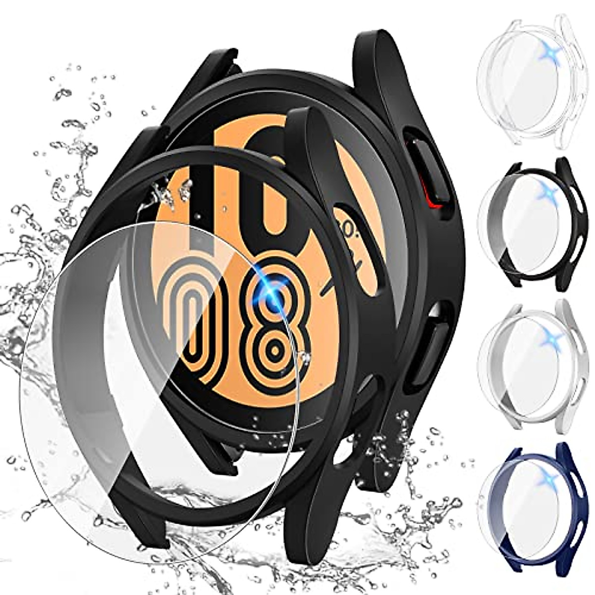 Tensea [4+4Pcs] for Samsung Galaxy Watch 4 2021 & 5 2022 Screen Protector and Case 44mm, Hard PC Bumper and Anti-Fog Tempered Glass Protective Film, Face Cover Set for Watch4 Watch5 44 mm Accessories
