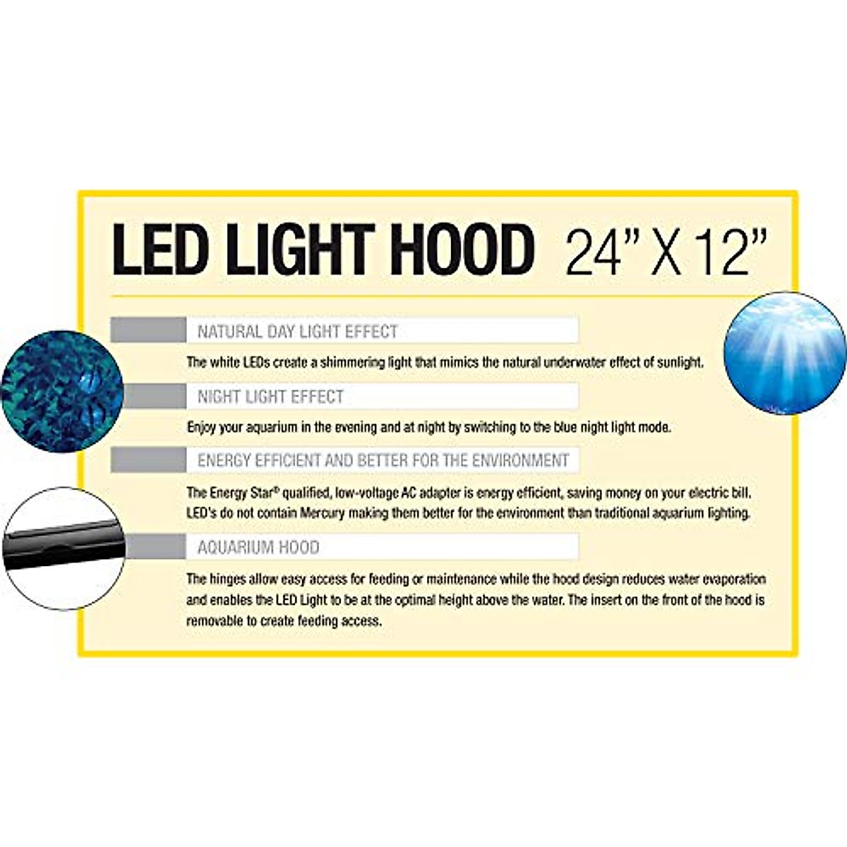 Marineland LED Light Hood for Aquariums, Day & Night Light 24 by 12-Inch,Blacks & Grays
