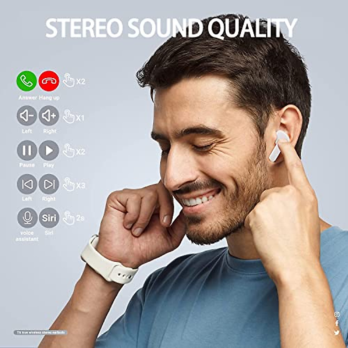 Air31 Wireless Earbuds Bluetooth 5.3, Wireless Earphones Transparent with Deep Bass Hi-Fi Stereo Sound, Bluetooth Headphone with Built-in Mic Charging Case Suitable for iPhone Android Laptop (White)