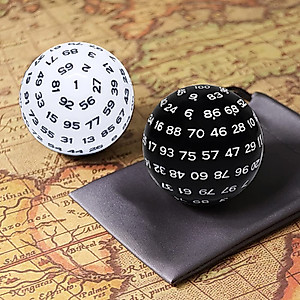 2Pcs DND D100 Dice Black and White 100 Sided Polyhedral Game Dice Set