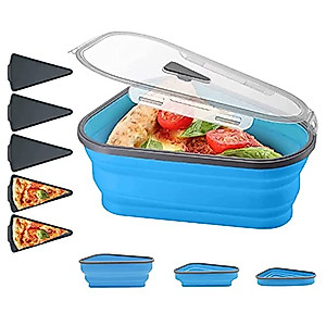 Reusable Pizza Storage Container Collapsible Expandable with 5 Microwavable Serving Trays, Adjustable Pizza Slice Container to Organize and Save Space, Microwave Dishwasher Safe (Blue Color)
