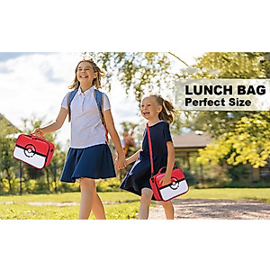 Insulated Lunch Bag for Boys/Girls/Kids, Reusable Cooler Bags for School/Picnic/Travel, White Red Adjustable Shoulder Strap Lunchbox