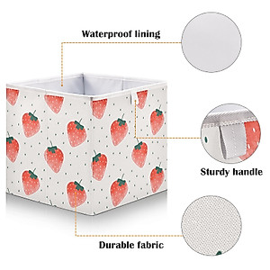 Vnurnrn Kawaii Strawberry Cube Storage Bins, Collapsible Storage Box with Support Board, Foldable Fabric Baskets for Shelf Closet Cabinet 11.02×11.02×11.02 in