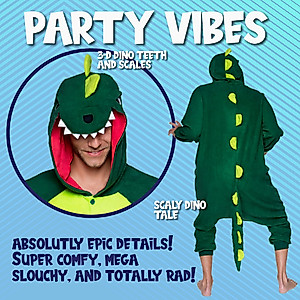 Funziez! Dinosaur Costume - Trex Cosplay - Reptile One Piece Pajama (Green Dinosaur, L)
