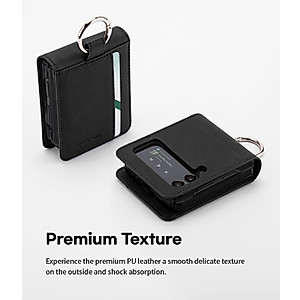 GOOSPERY Card Wallet Ring Case Compatible with Galaxy Z Flip 4 Case, Card Holder Pocket Storage Premium PU Leather Key Ring Wallet Cover, Black