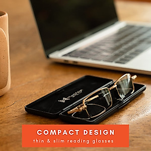 MicroVision Optical Flat Folding Reading Glasses With Compact Case For Women and Men, Slim, Foldable Frame Eyeglasses