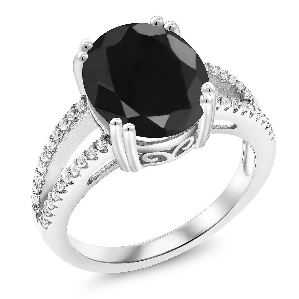 Gem Stone King 4.88 Cttw Black Sapphire Ring For Women In 925 Sterling Silver | Oval 12X10MM | Gemstone September Birthstone | Available In Size 5, 6, 7, 8, 9