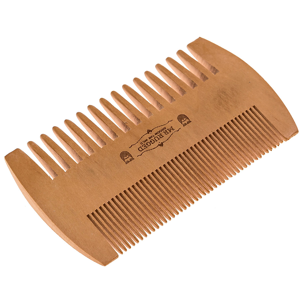 Mr Rugged Pocket Beard Comb - Wide and Fine Teeth Sides - Pear Wood Comb - Wooden Handmade Brushes Beard Oils & Balms to Promote Softer & Thicker Growth - Better for Beards Than Metal or Plastic