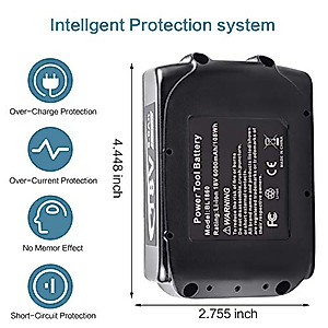 Upgrade 18V 6000mAh BL1860 Battery Replace for Makita BL1860B BL1860B-2 BL1850 BL1850B BL1840 BL1840B BL1830 BL1830B BL1820 BL1815 BL1815B LXT-400 194204-5 Drill Tools with LED Indicator (1Pack)