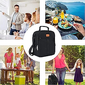 Lunch Box for Men Women Adult, Insulated Leakproof Small Lunch Bag, Reusable Portable Lunchbox for Office Work Picnic, Black