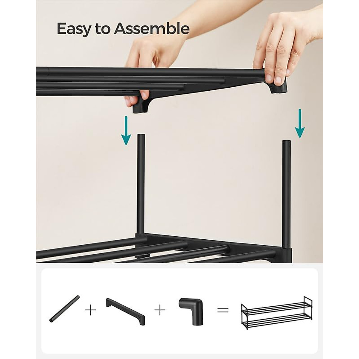 SONGMICS Shoe Rack, 3 Tier Shoe Organizer, Metal Shoe Storage Shelf for 18 Pairs of Shoes, Easy to Assemble, Entryway, Black ULSA033B01